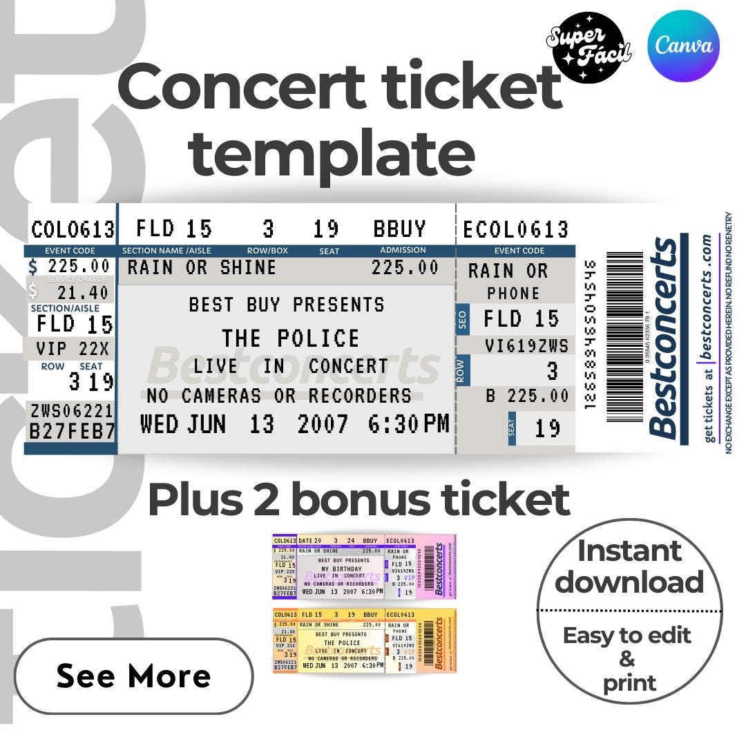 Editable Concert Ticket Editable Canva Template Concert Template ...