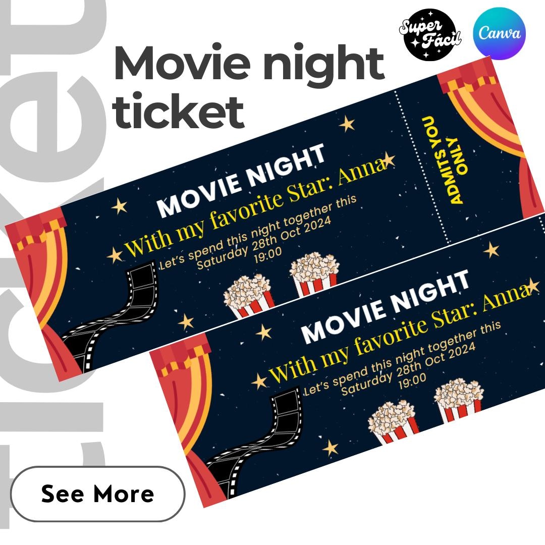 Editable Movie Night Ticket Template: Surprise Invitation (digital ...