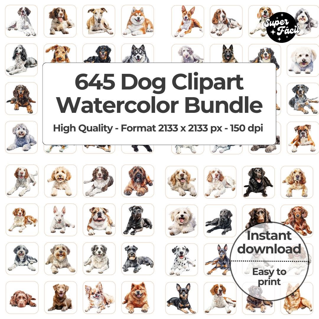600+ Dog Watercolor Clipart Bundle Sublimation Designs, Dog Breed PNG ...