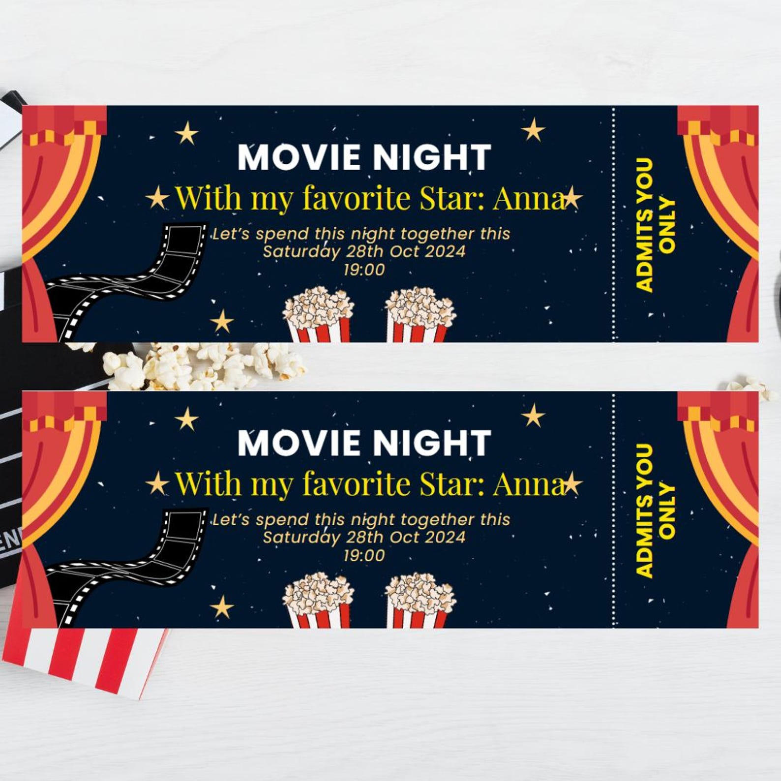 Editable Movie Night Ticket Template: Surprise Invitation (digital ...