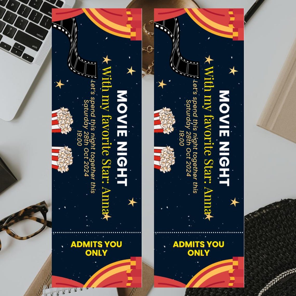 Editable Movie Night Ticket Template: Surprise Invitation (digital ...
