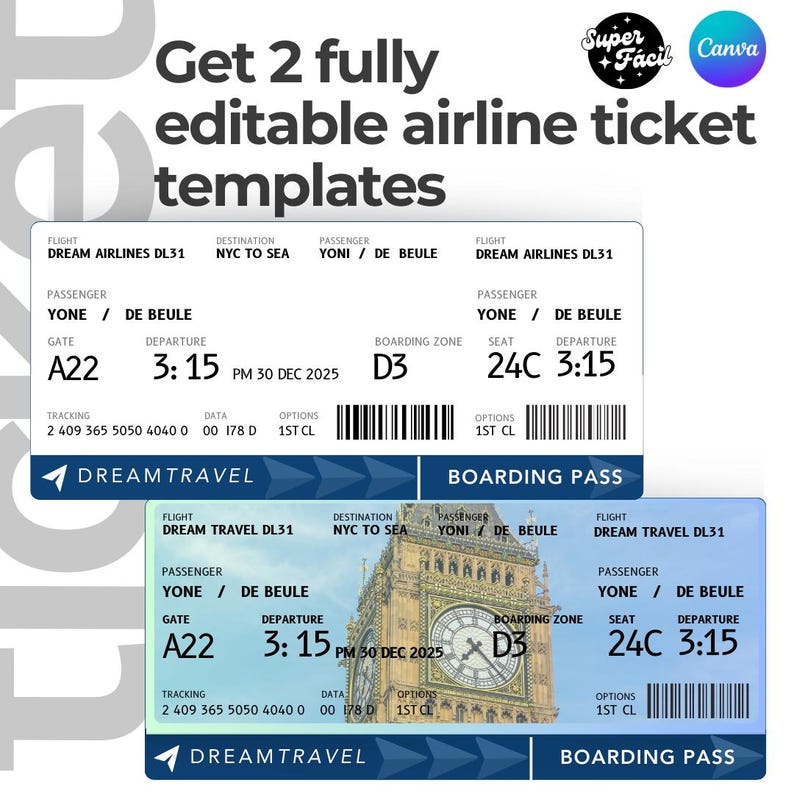 Editable Boarding Pass Template | Boarding Pass Template | Airline ...