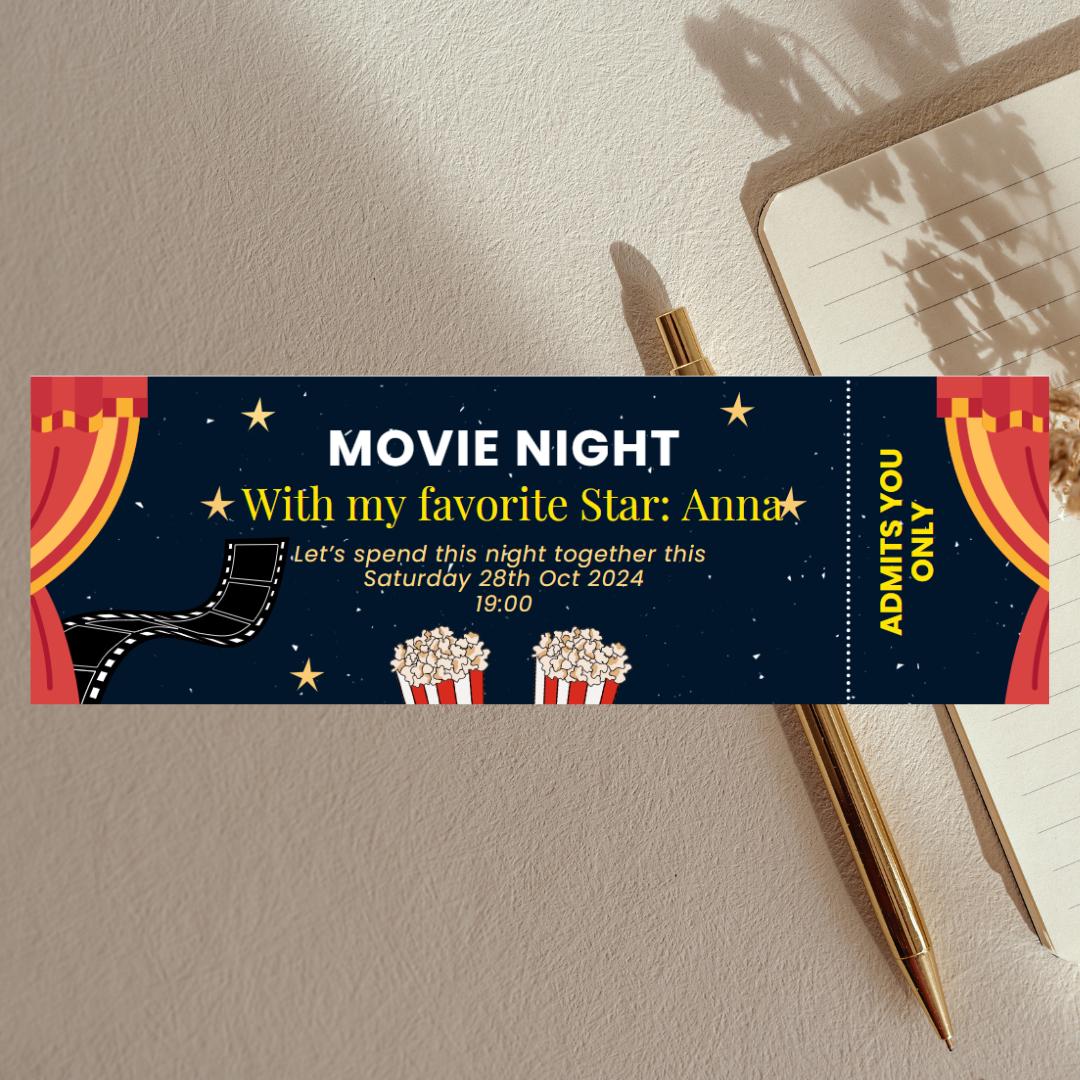 Editable Movie Night Ticket Template: Surprise Invitation (digital ...
