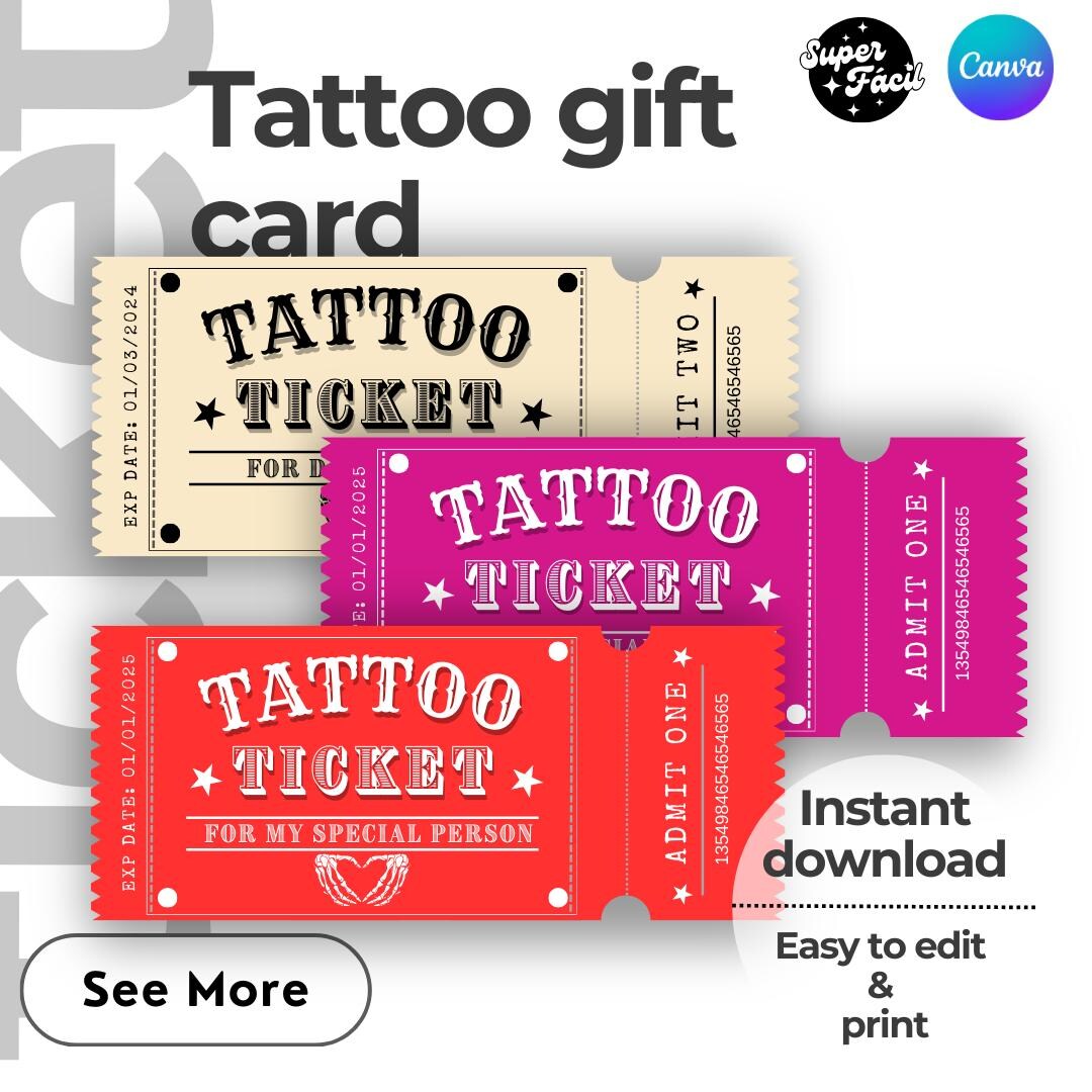 Tattoo Gift Card | Tattoo Gift Certificate | Tattoo Gift Car Template ...