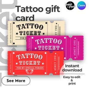 Editable Tattoo Ticket Template: Printable Gift Card (digital Download ...