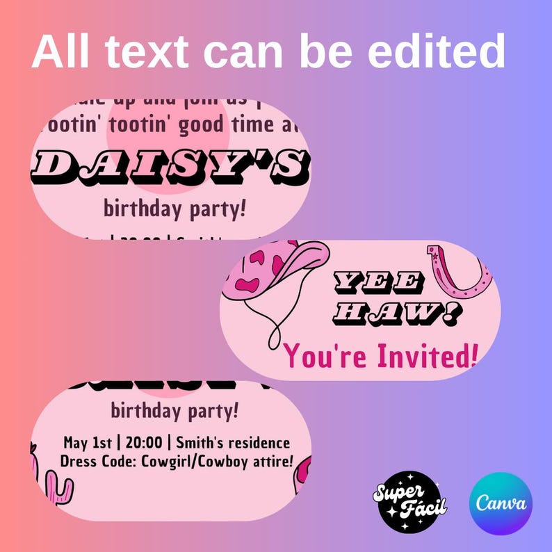 Pink Cowgirl Editable Canva Birthday Invite Template - Etsy