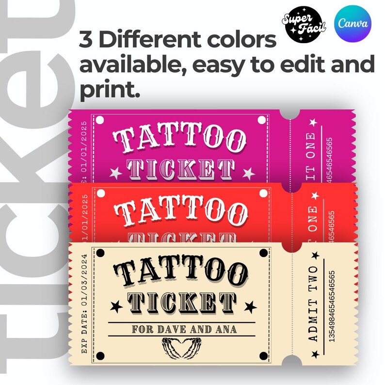 Editable Tattoo Ticket Template: Printable Gift Card (digital Download ...
