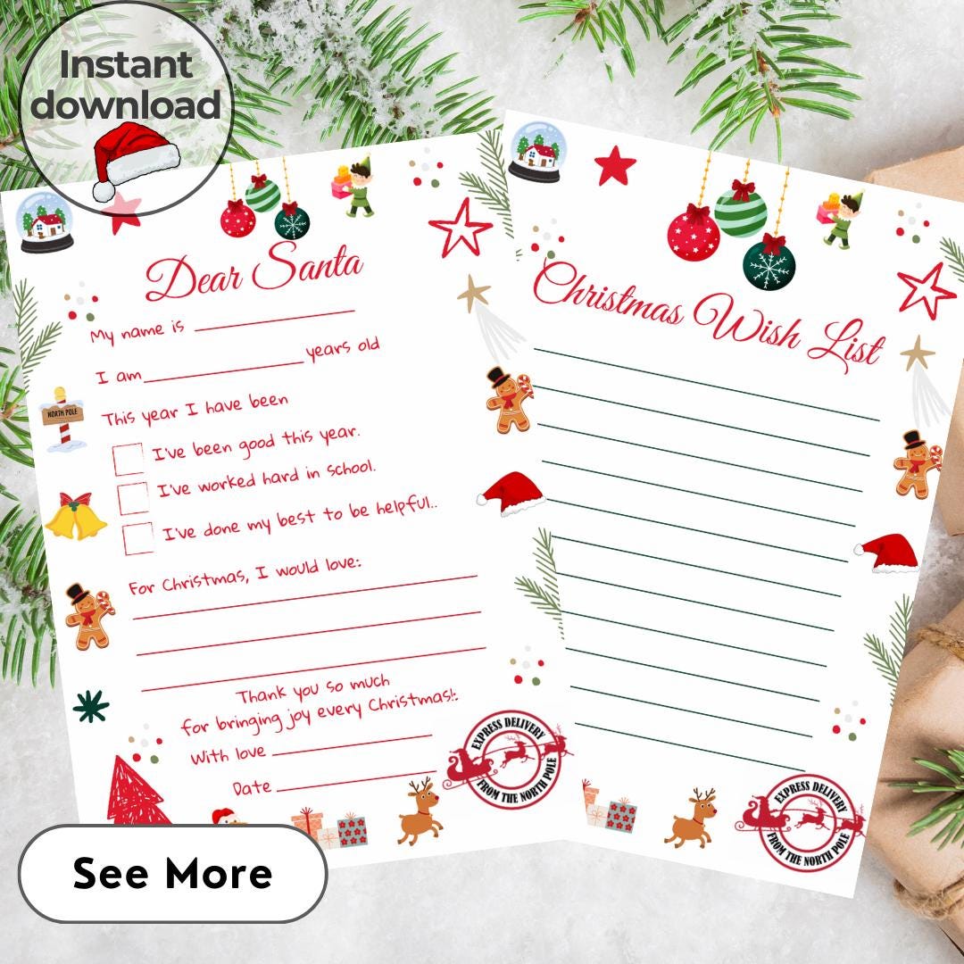 Letter to Santa Instant Download letter to Santa Template Wish List ...