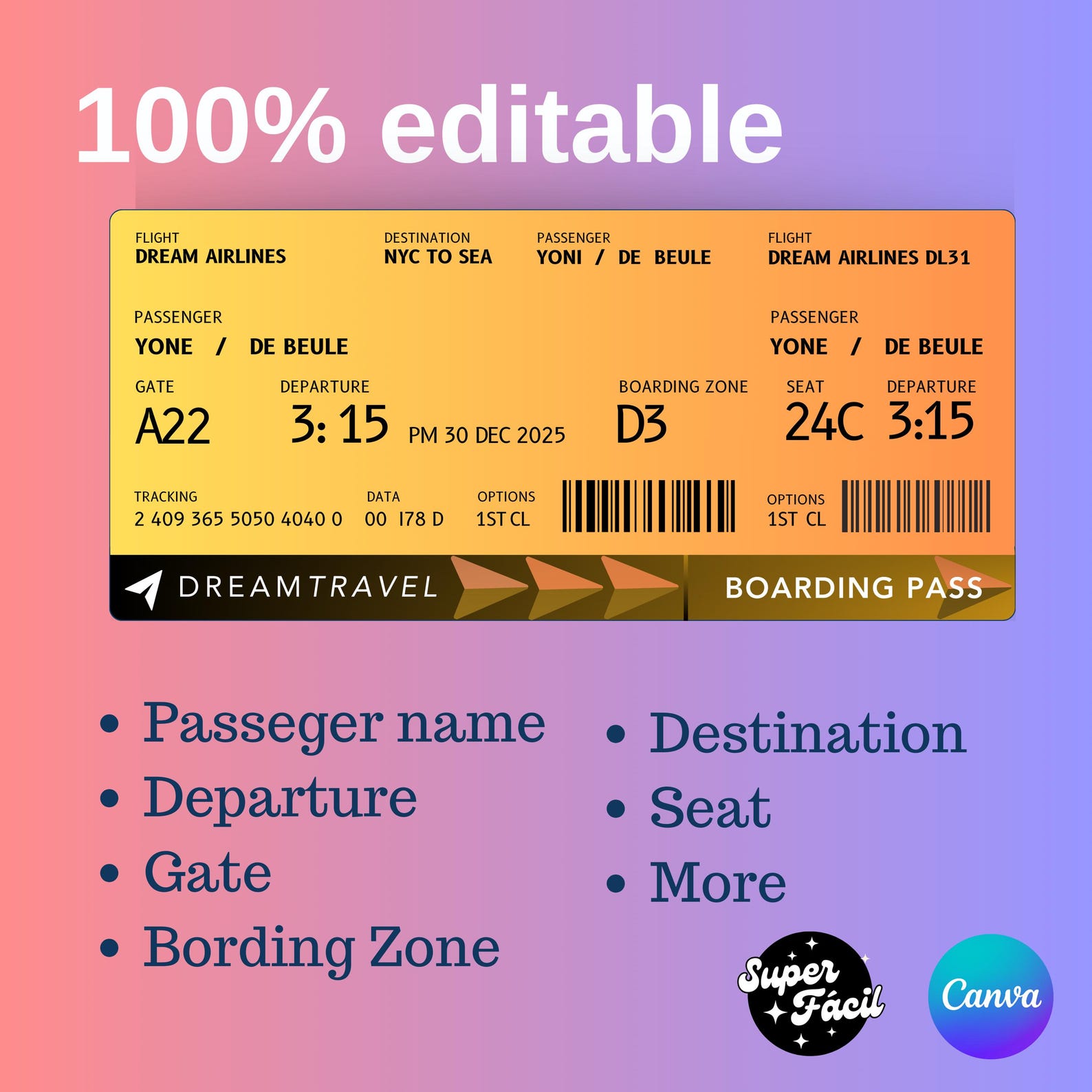Editable Boarding Pass Template: Surprise Trip Ticket (digital Download ...
