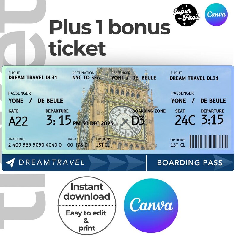 Editable Boarding Pass Template | Boarding Pass Template | Airline ...