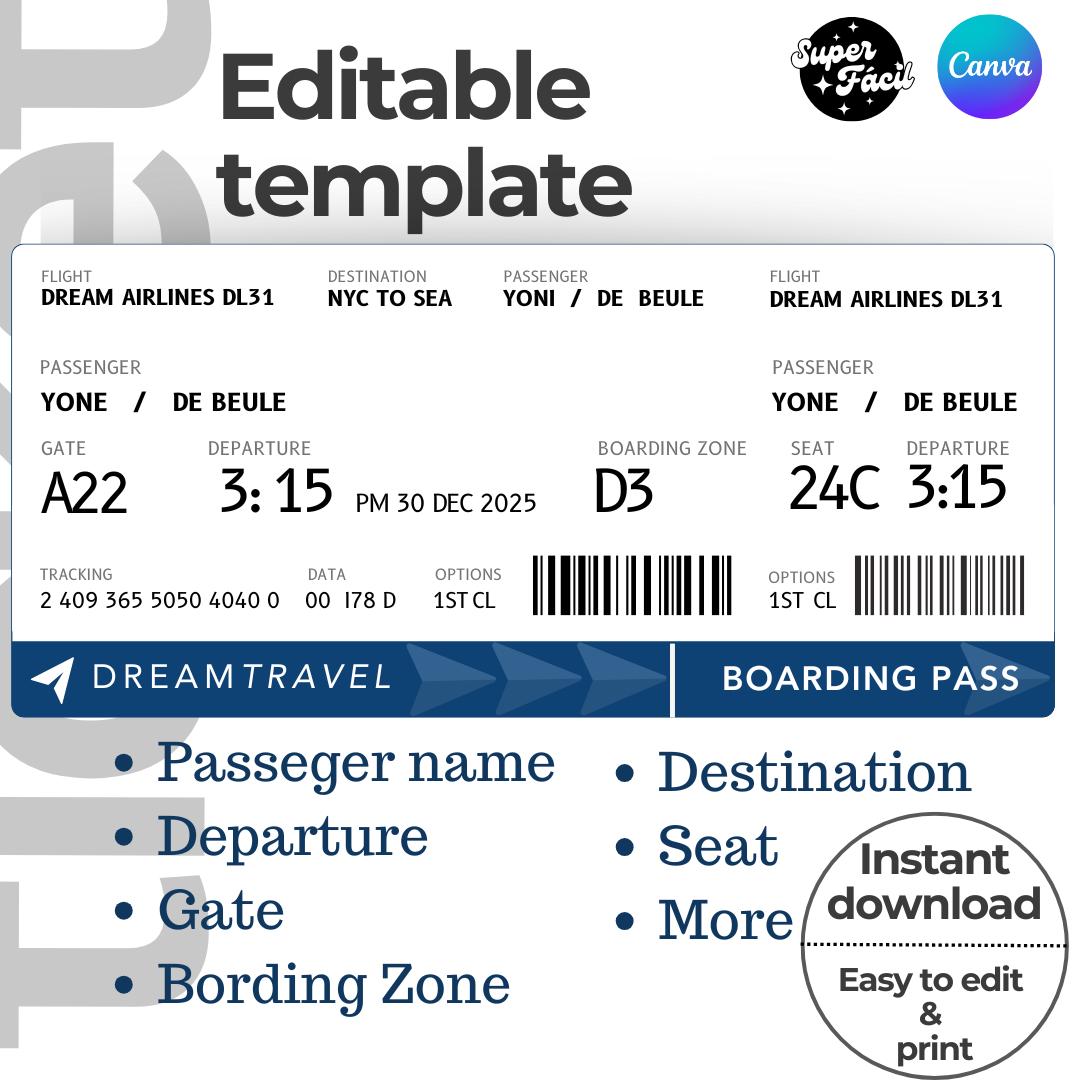 Editable Boarding Pass Template | Boarding Pass Template | Airline ...