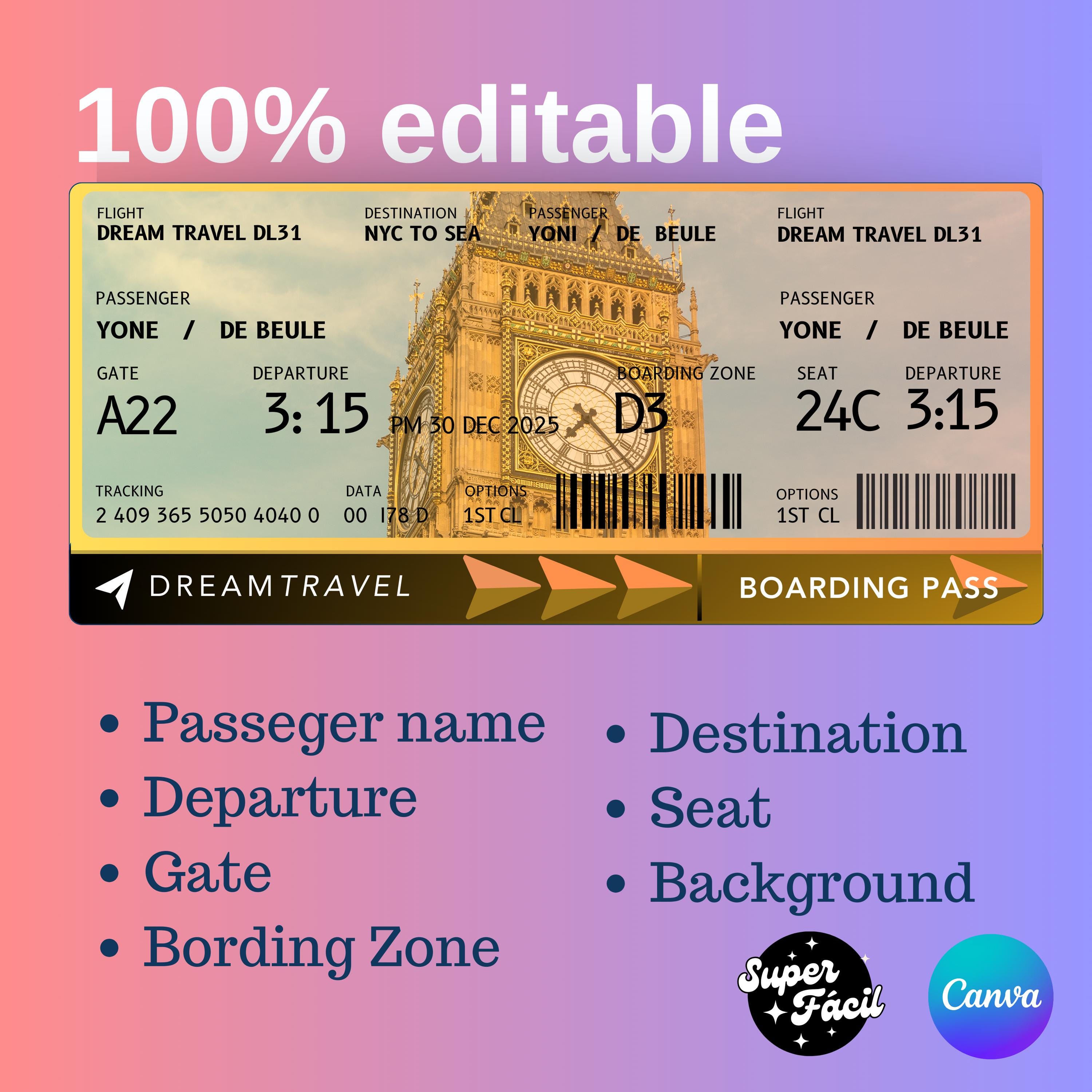 Customizable Boarding Pass Surprise Invitation for Air Lines Travelers ...