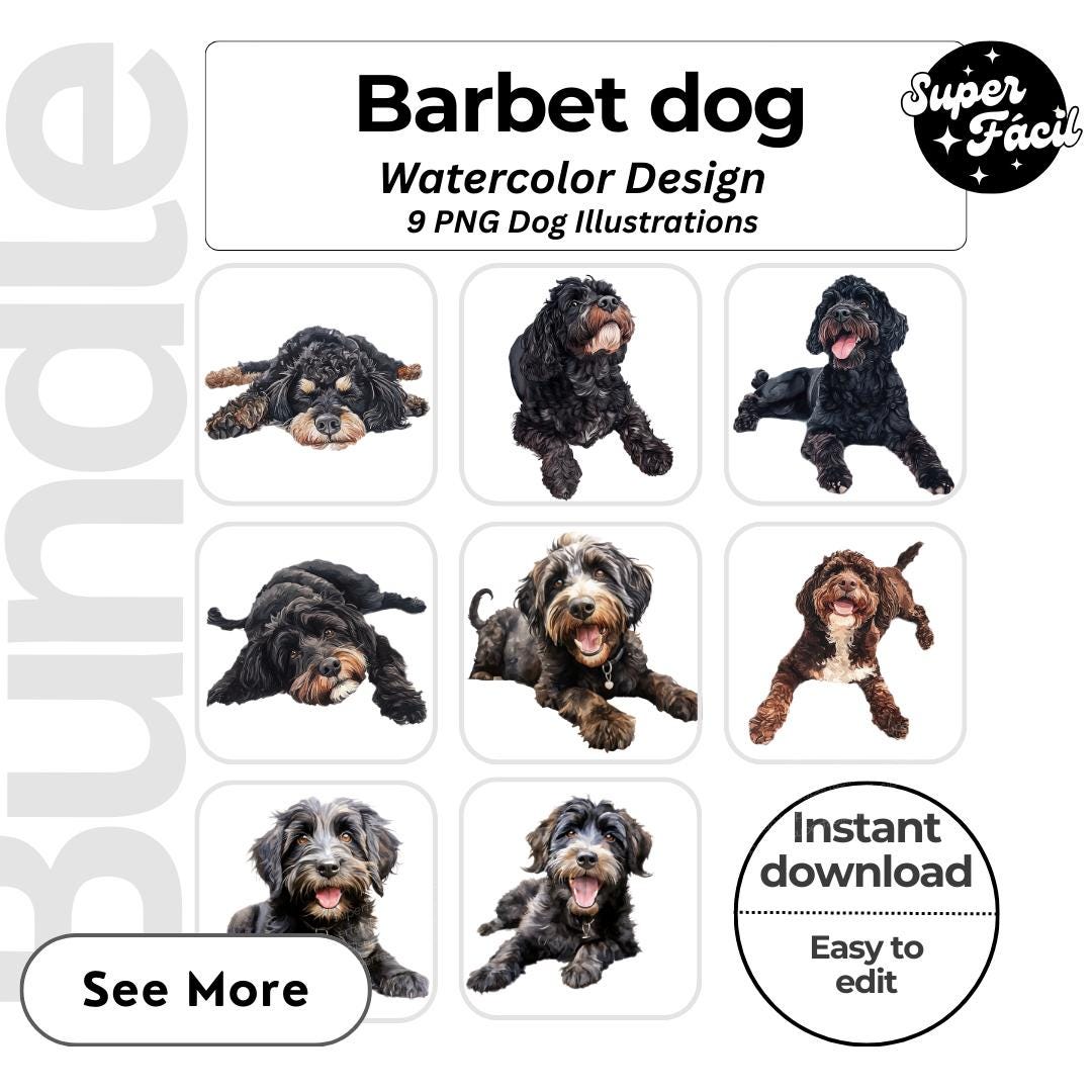 Barbet Dog Clipart Bundle: Watercolor PNG, Dog Lover Gift (digital ...