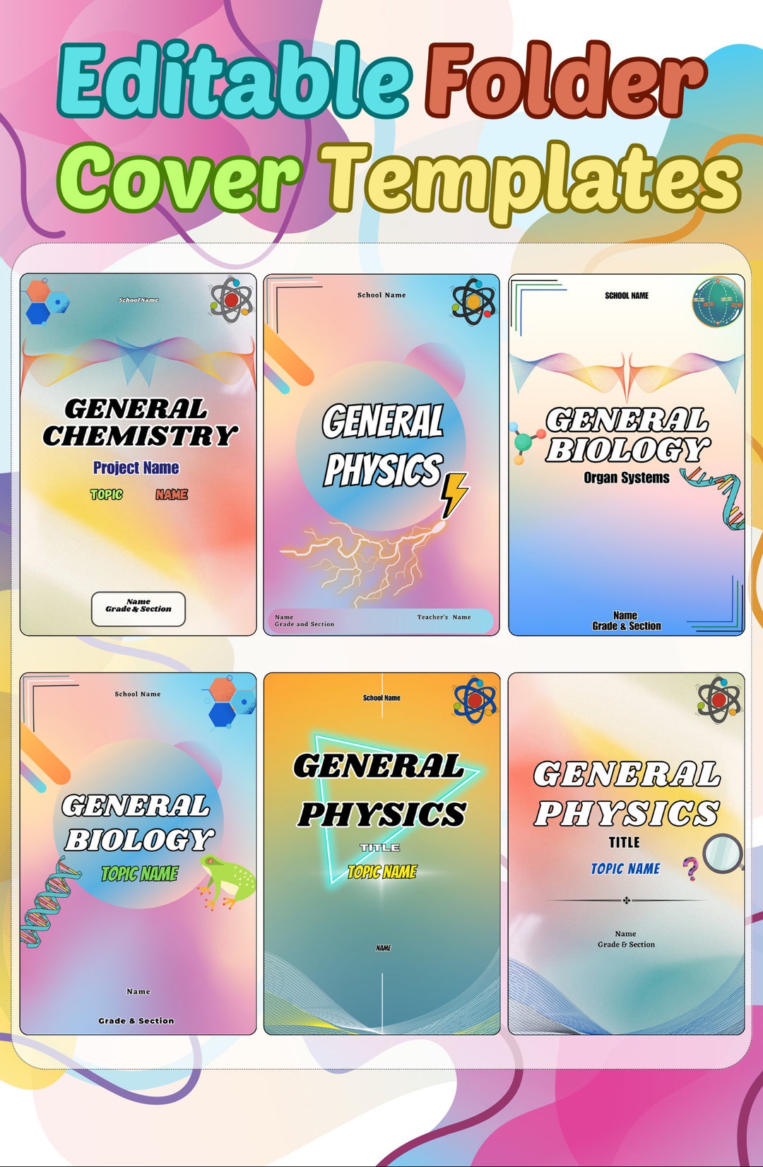 Printable and Editable Cover Templates, School Portfolio, Cover Page ...