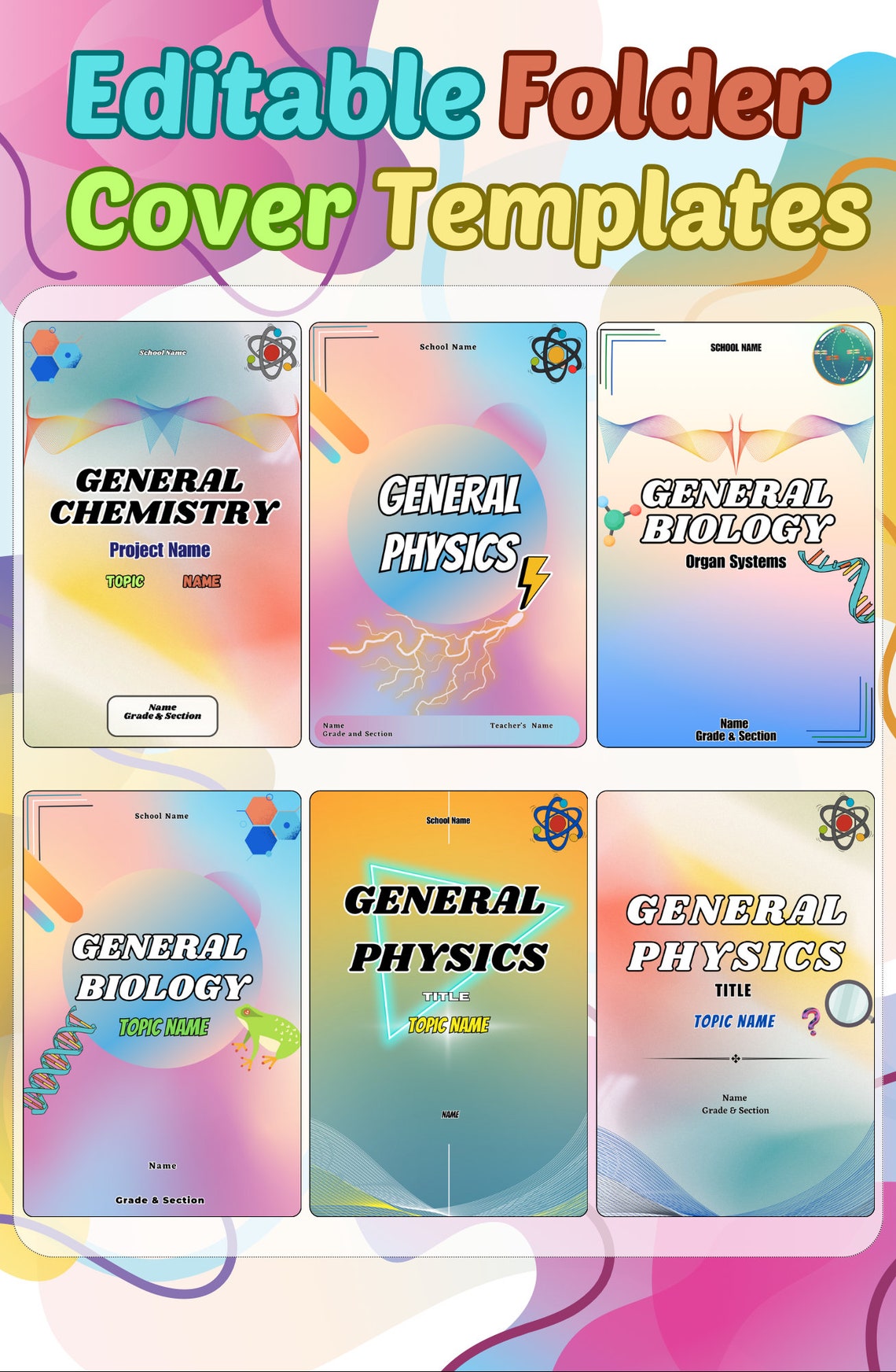 Printable and Editable Cover Templates, School Portfolio, Cover Page ...