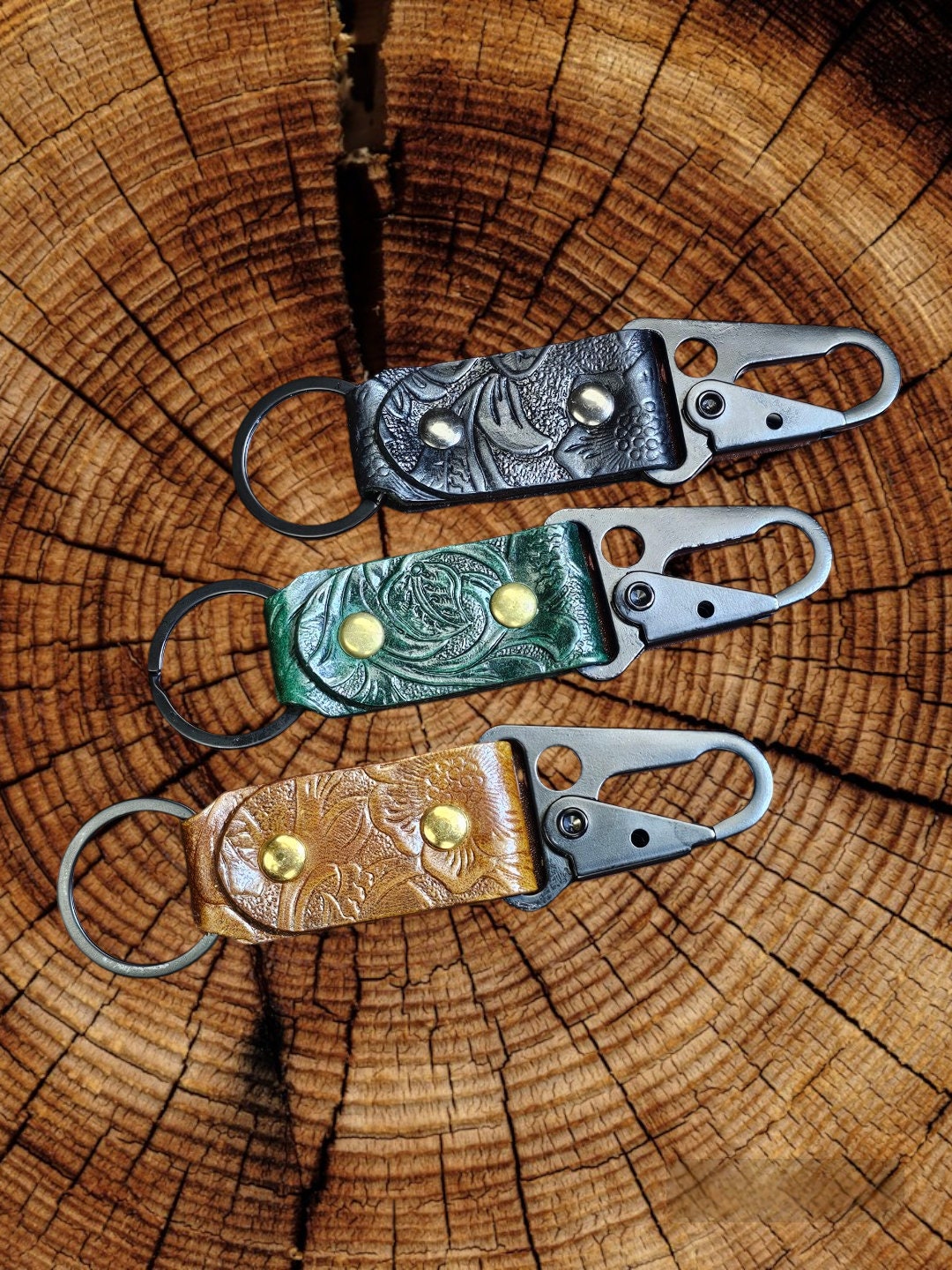 Leather Handcrafted Keychain With Embossed Full Grain Veg-tan Leather ...