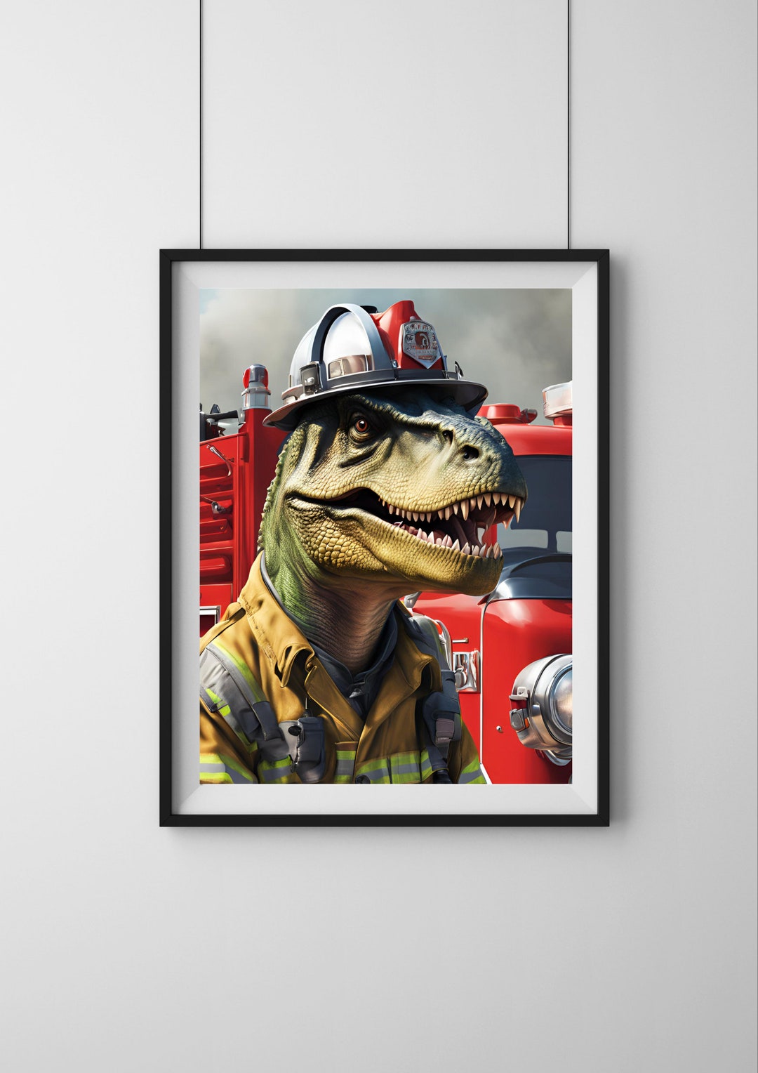 Dinosaur With Fire Truck, Police, and Construction Truck. Set of 3 in ...