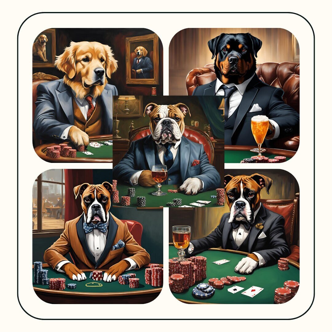 Dogs Playing Poker, Funny Dogs, Printable Vintage Casino Style, Bundle ...