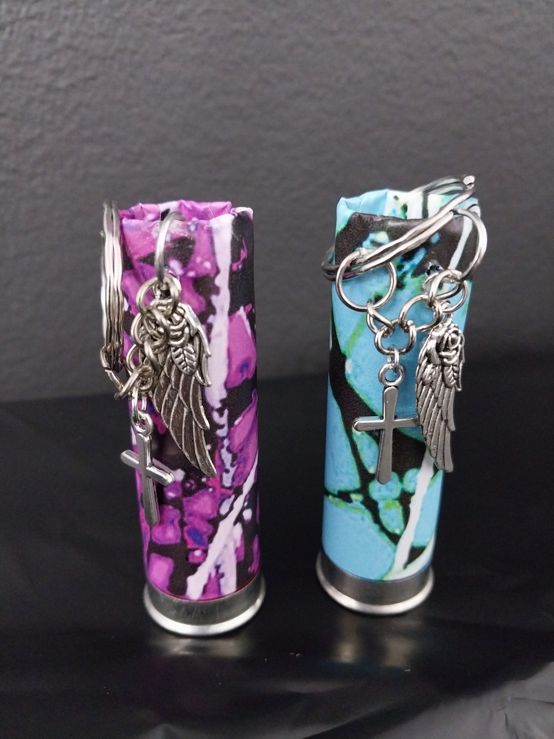 Shotgun Shell Keychain With an Angel Wing and Cross Charm, Perfect Gift ...