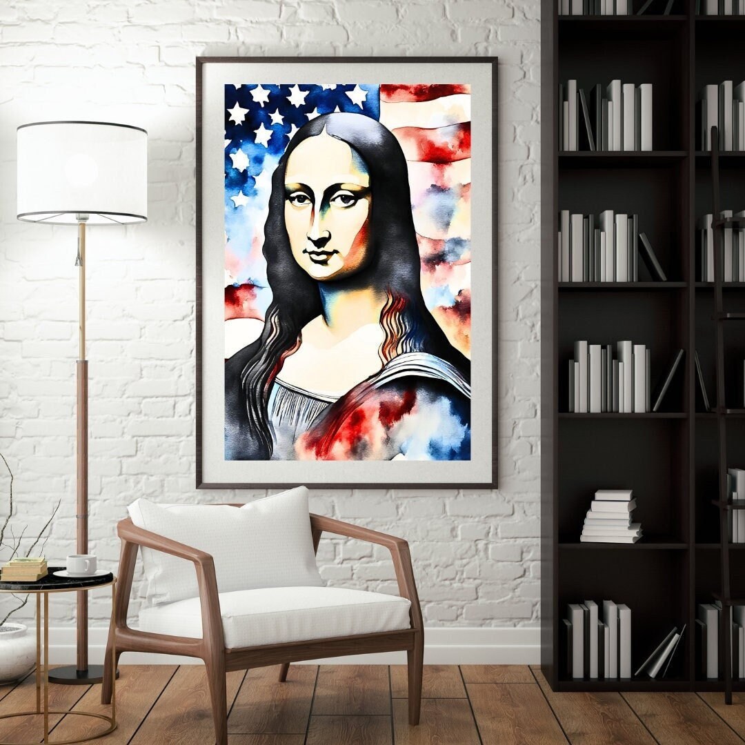 Mona Lisa Print, American Flag Print, Watercolor Mona Lisa With the ...