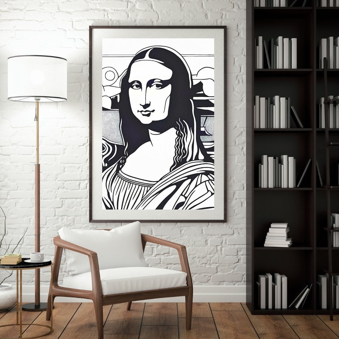 Abstract Modern Mona Lisa Wall Art Print in Black and White. - Etsy