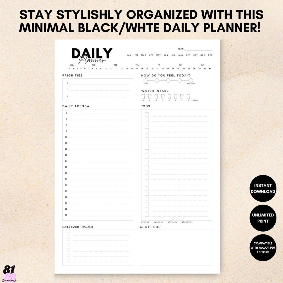 Printable Daily Planner, Productivity Day Planner, Undated Planner ...
