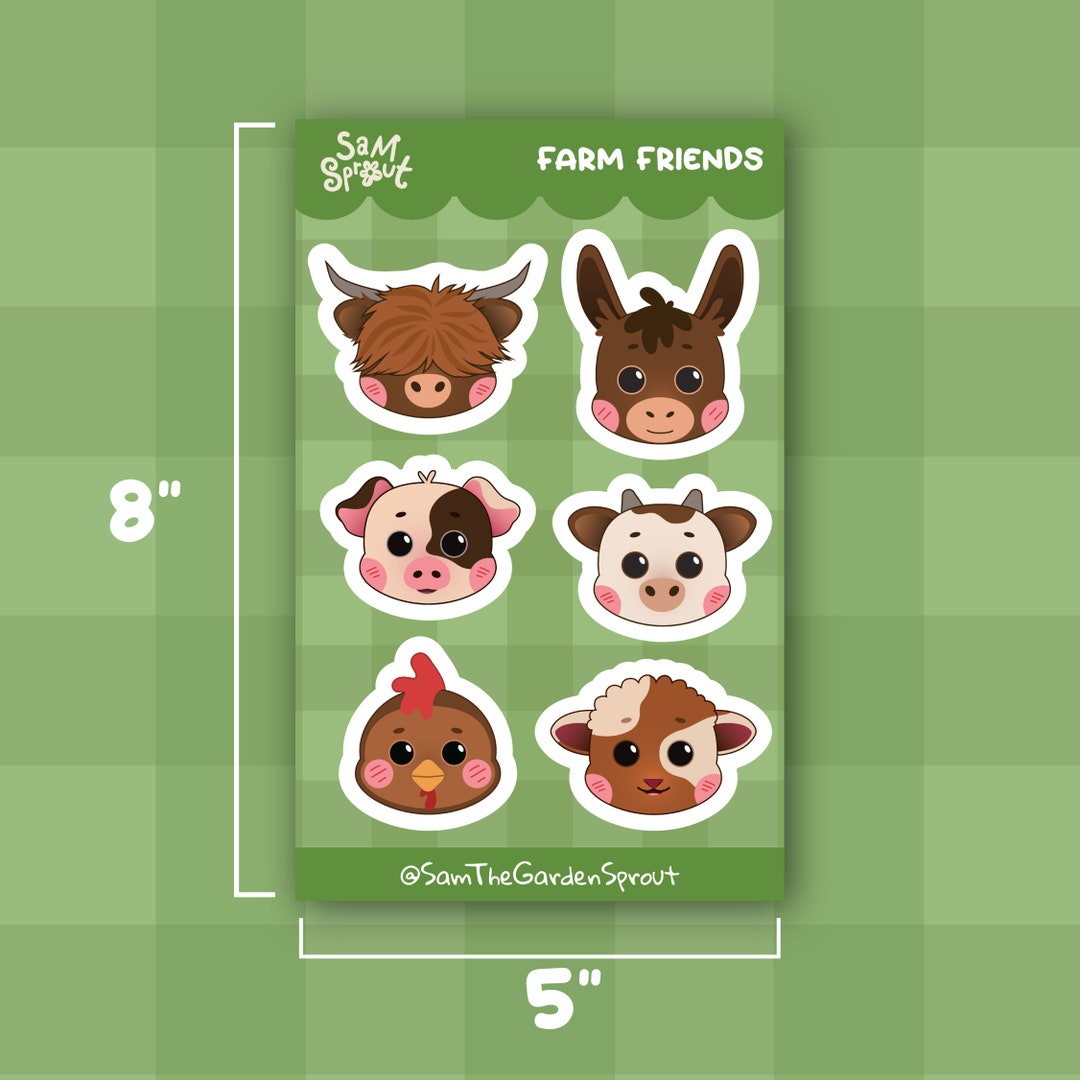 Farm Friends Green Sticker Sheet Farm Animals Sticker Sheet Cute Vinyl ...