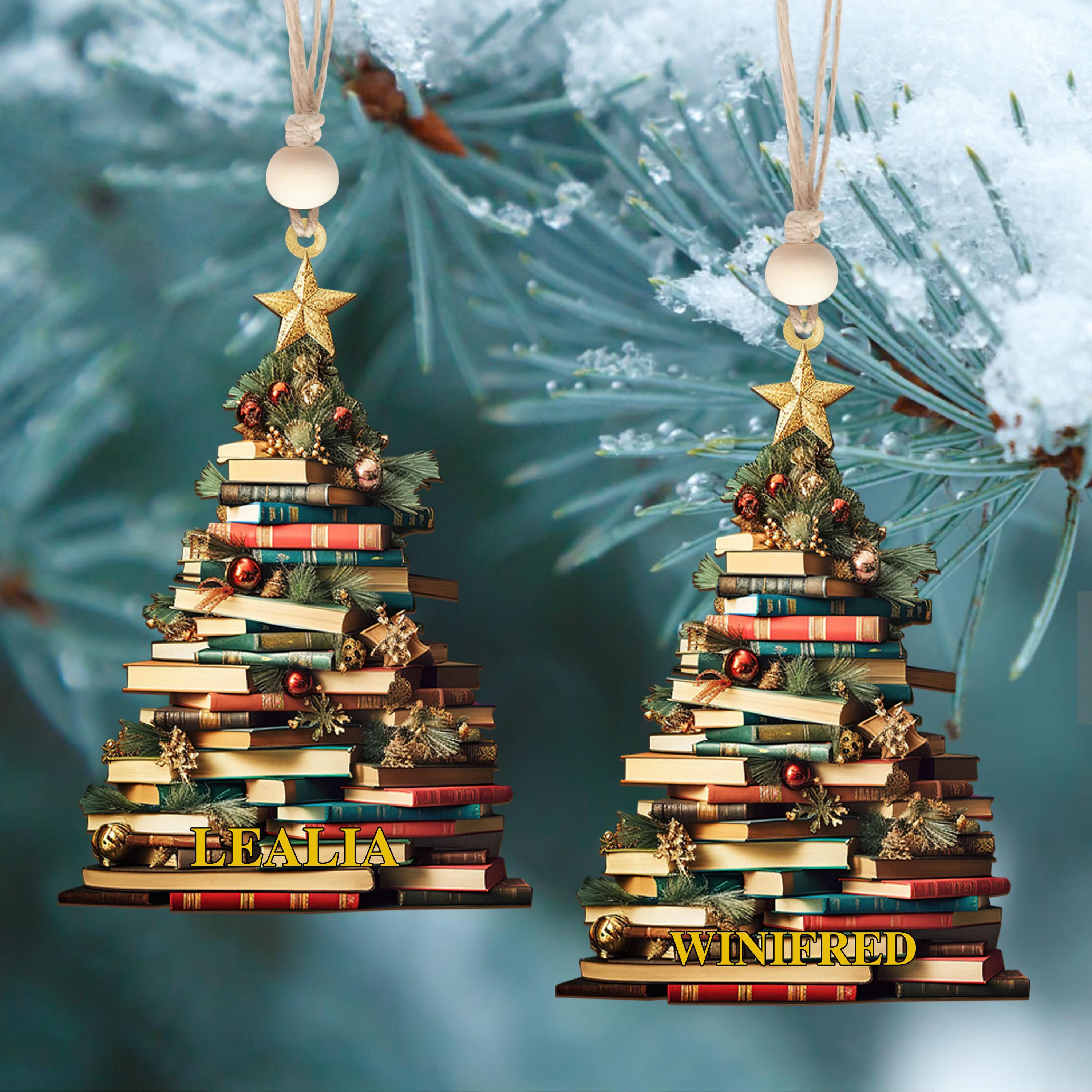 Personalized Christmas Book Tree Name Ornament, Bookworm Gifts, Book ...