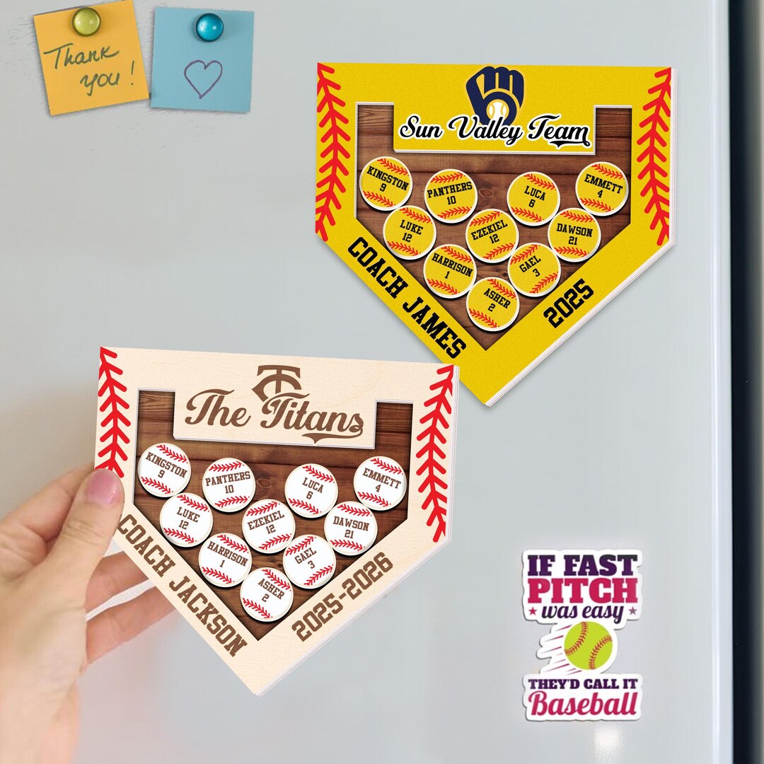 Custom Softball Coach Gift, Personalized Baseball Team Magnet With ...