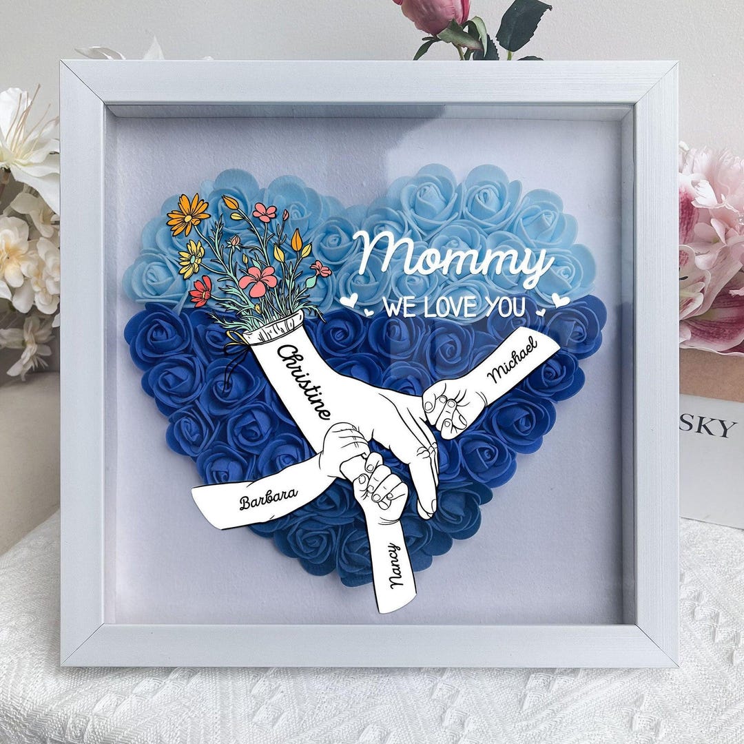 Personalized Flower Handprints Shadow Box for Mom Gift,mom Heart Flower ...