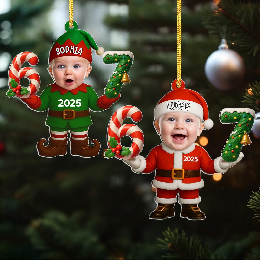 Custom Funny Face Christmas Ornament, Personalized Santa Elf 67 Photo ...