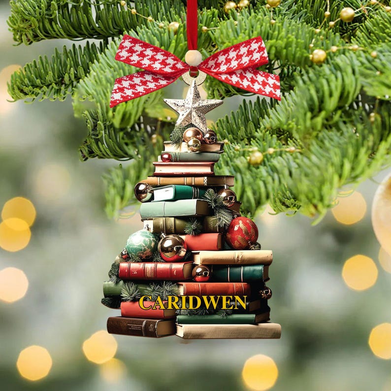 Personalized Christmas Book Tree Name Ornament, Bookworm Gifts, Book ...