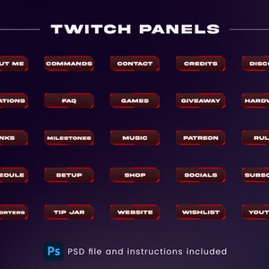 Twitch Panels - Red Futuristic Panels for About Page on Twitch ...