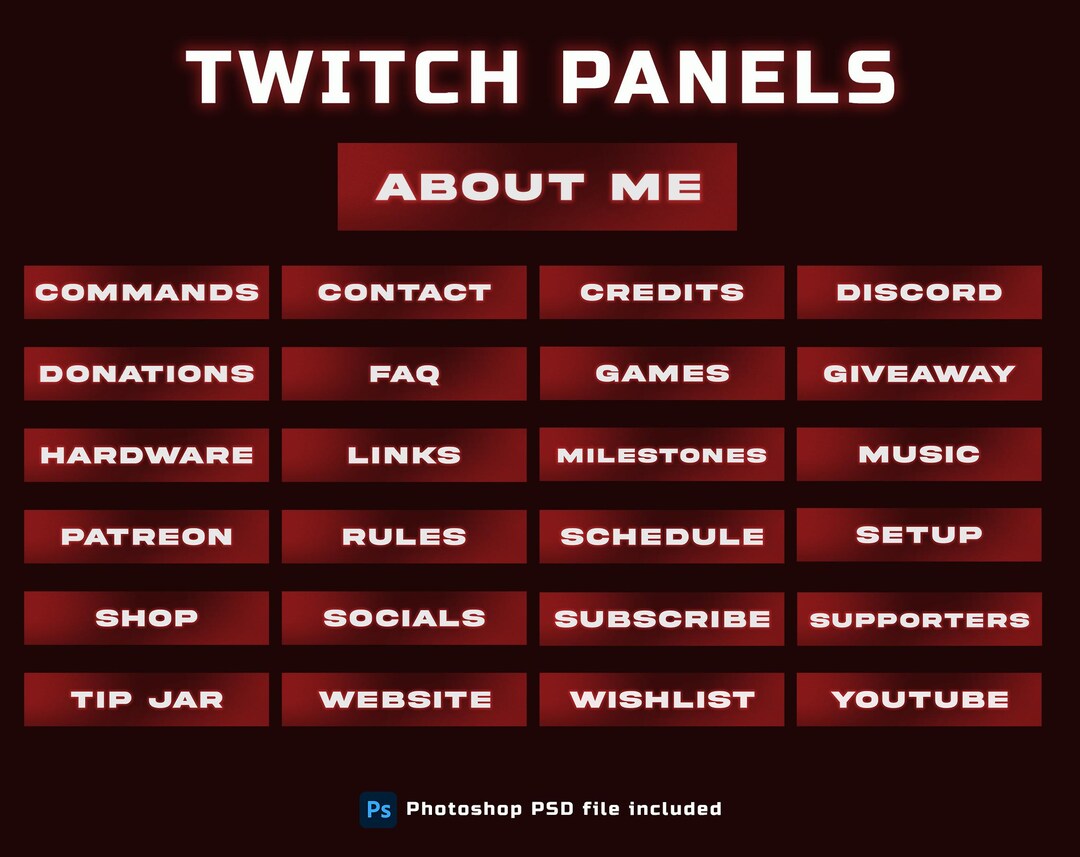 Twitch Panels Bundle | Red Neon Stream Buttons | Glowing Twitch Profile ...