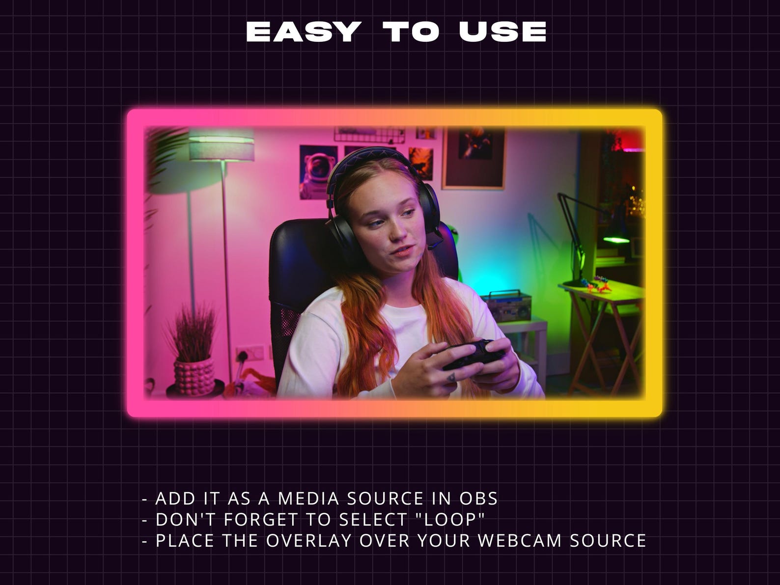 Pink and Yellow Animated Webcam Overlay, Glowing Stream Overlay, Camera ...