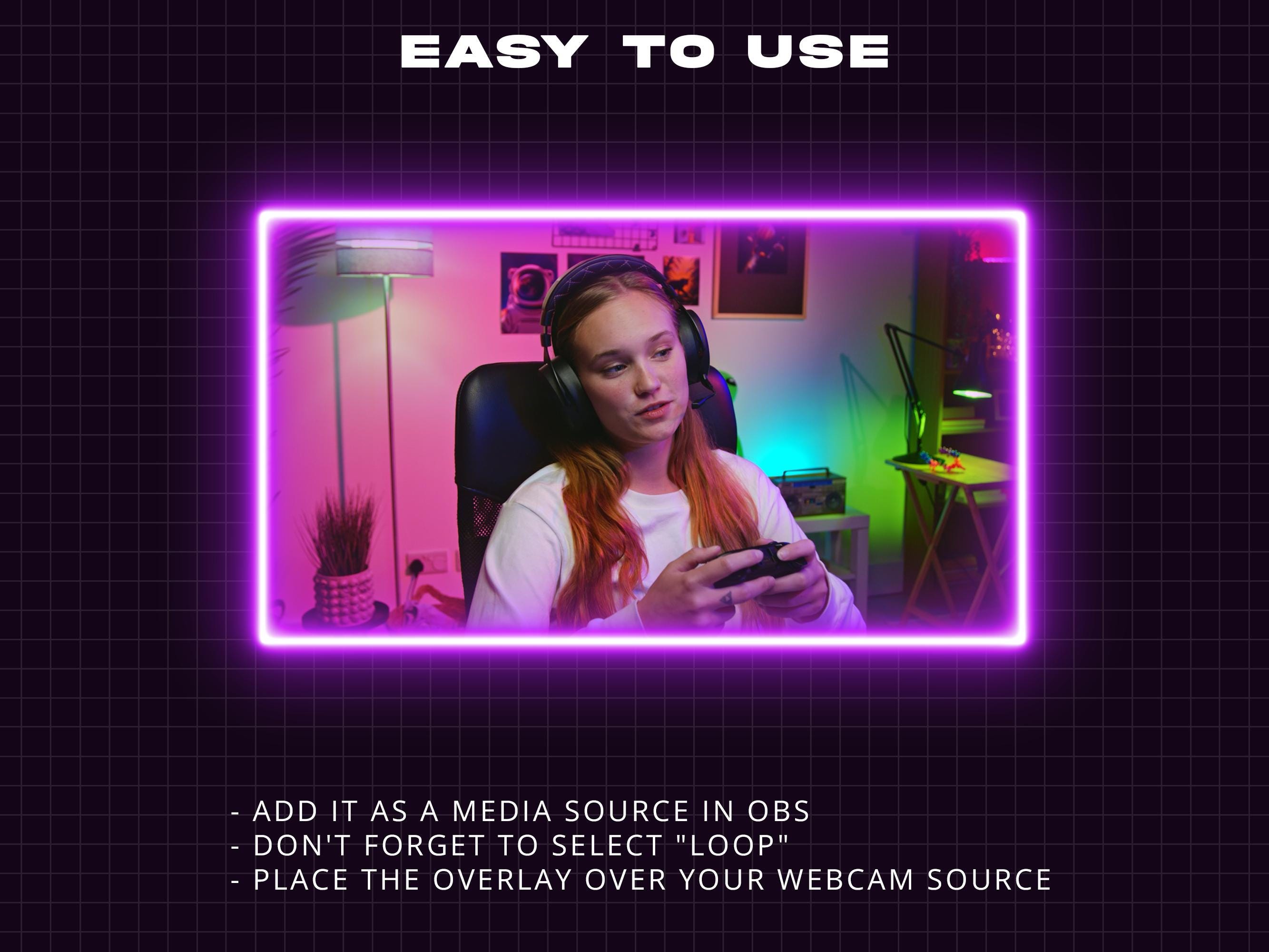 Purple Neon - Animated Webcam Overlay, Glowing Stream Overlay, Camera ...