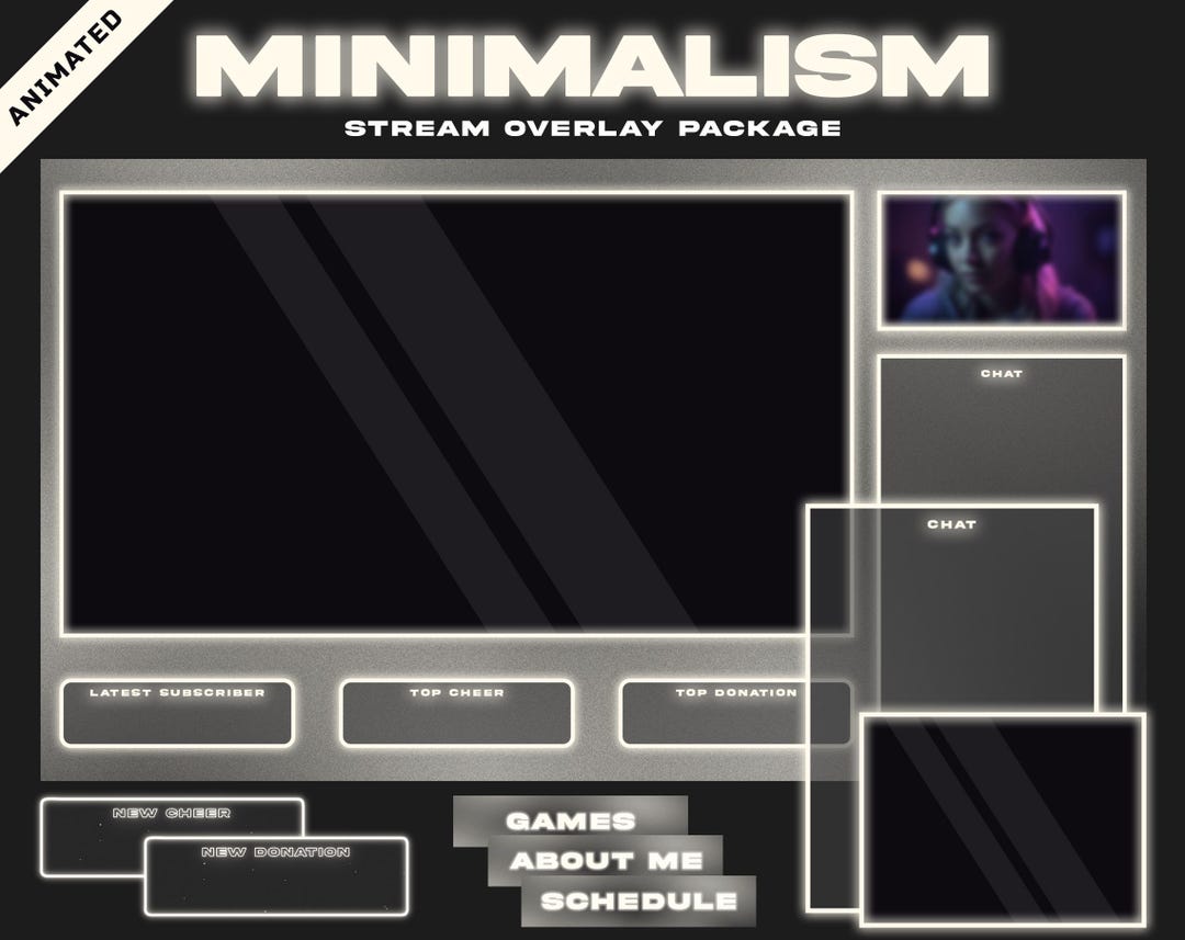 Gray Twitch Overlay Package - Black & White Minimalist Stream Overlay ...