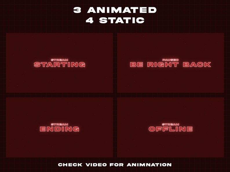 Red Glowing Twitch Stream Screens Bundle | Animated Starting Soon ...