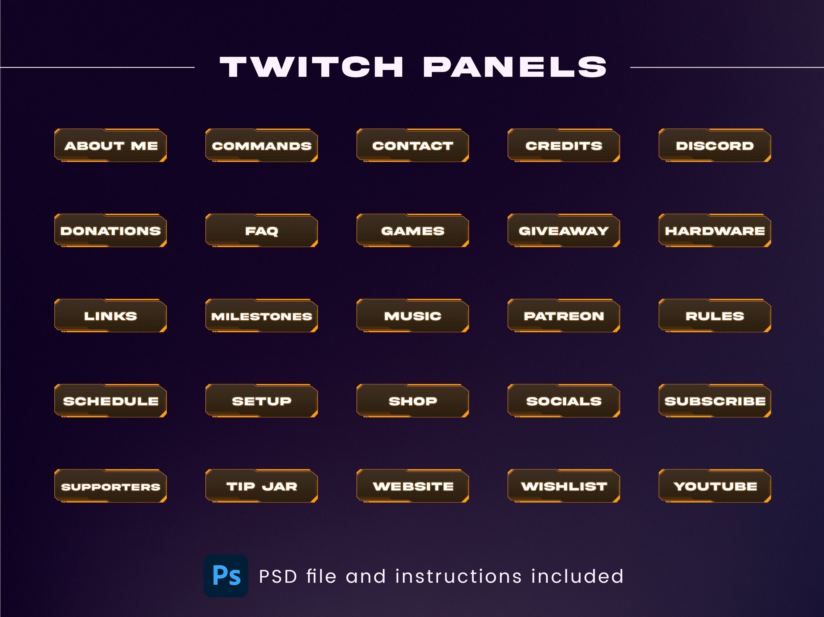 Twitch Panels Orange Futuristic Panels for About Page on Twitch ...