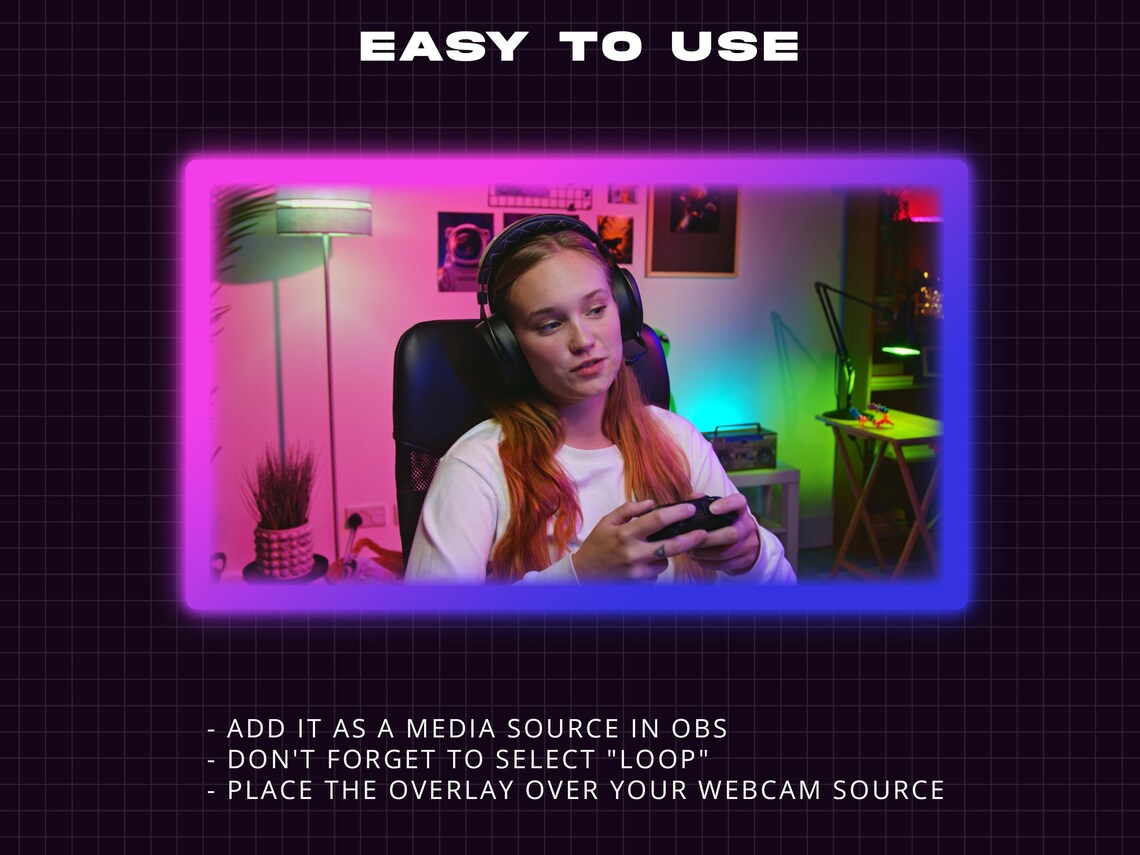 Purple and Blue Animated Webcam Overlay, Glowing Stream Overlay, Camera ...