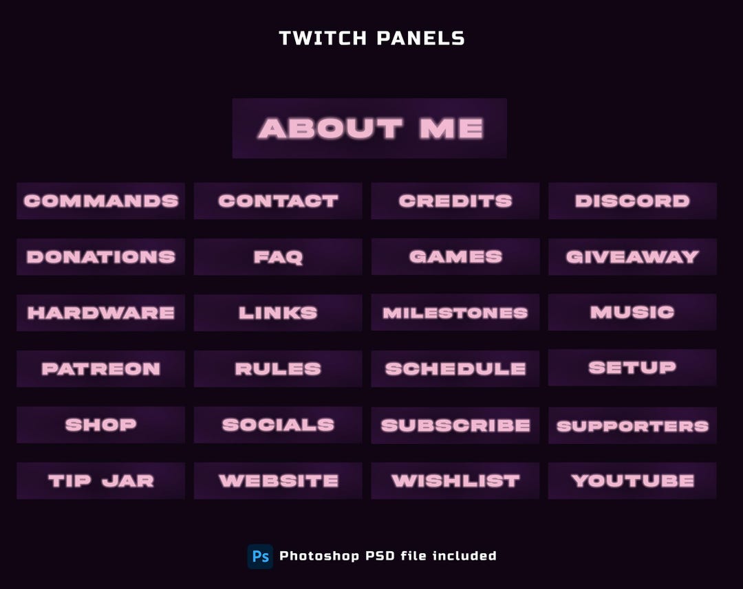 Lofi Twitch Panels | Purple Neon Stream Buttons | Glowing Twitch ...