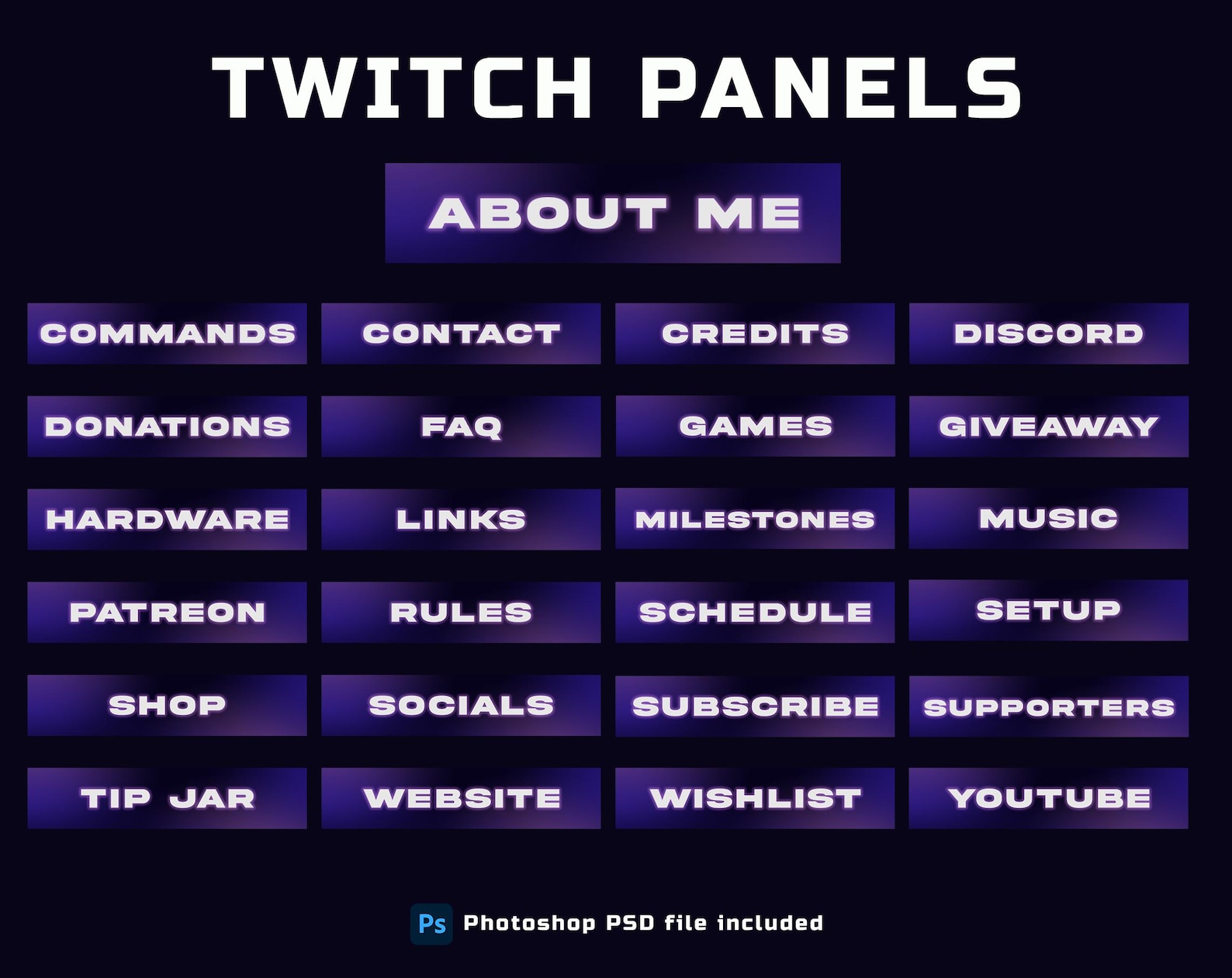 Twitch Panels Bundle | Purple Neon Stream Buttons | Glowing Twitch ...