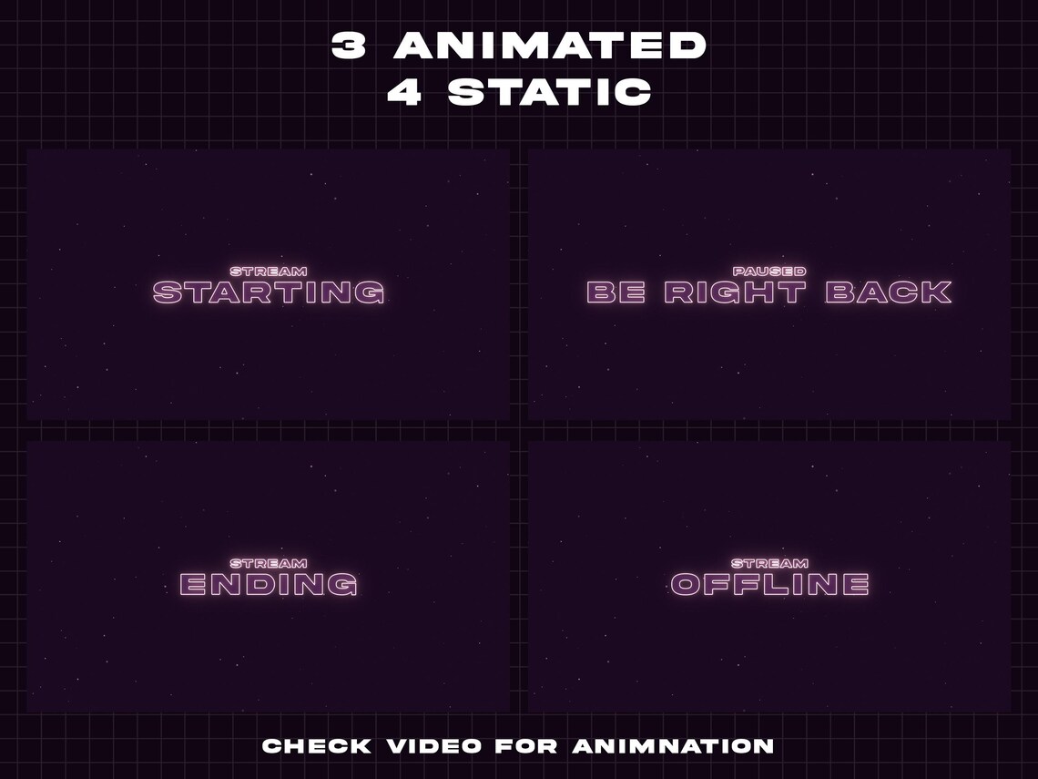 Lofi Glowing Twitch Stream Screens Bundle | Animated Starting Soon ...
