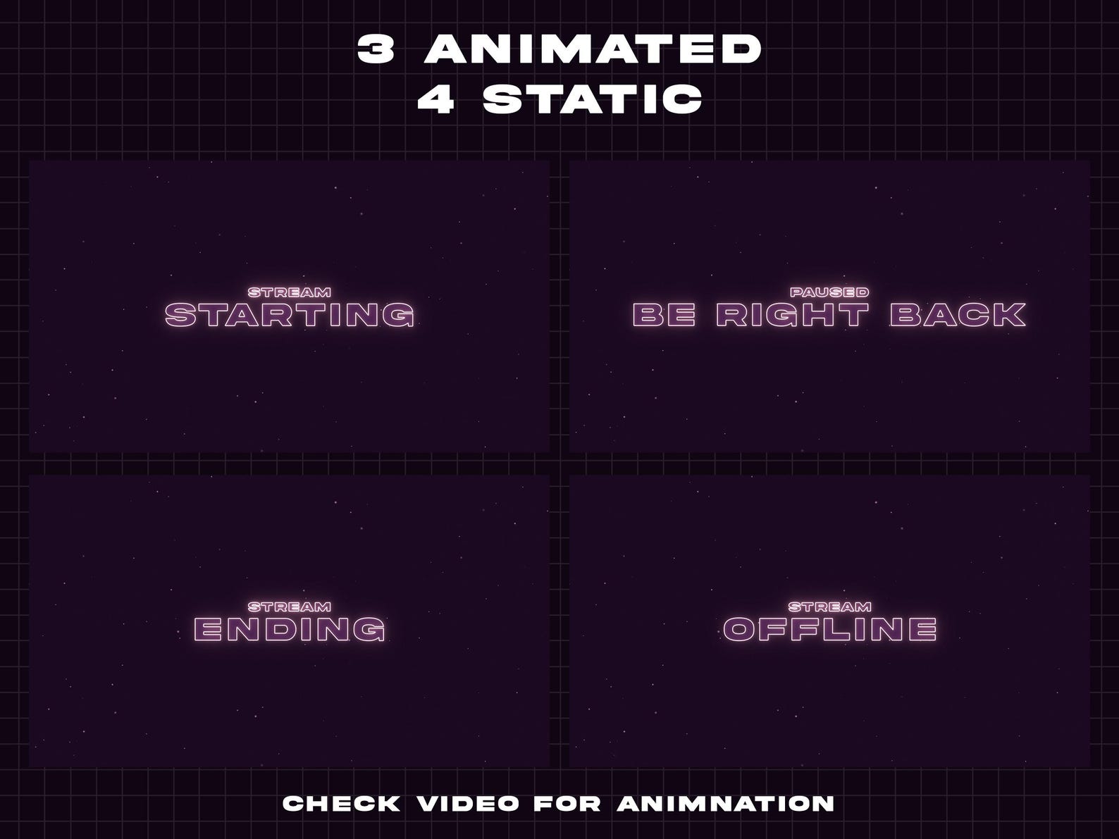 Lofi Glowing Twitch Stream Screens Bundle | Animated Starting Soon ...