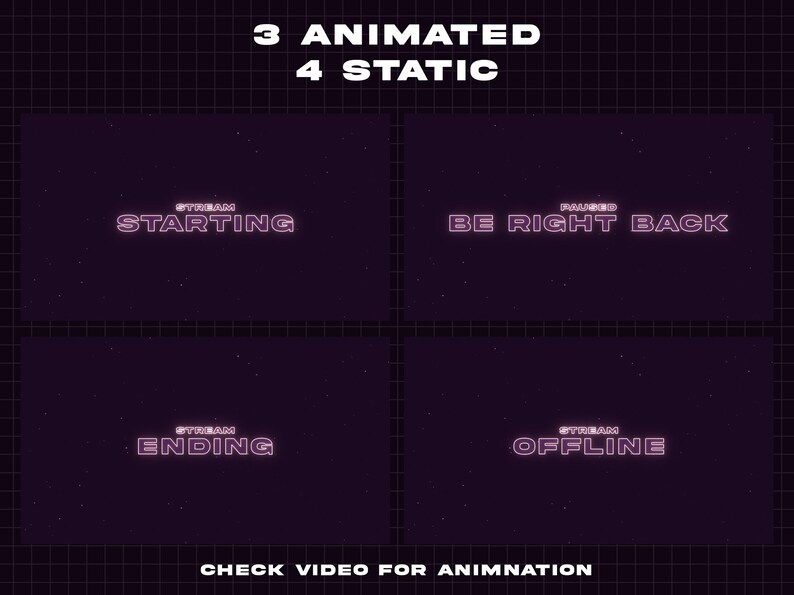 Lofi Glowing Twitch Stream Screens Bundle | Animated Starting Soon ...