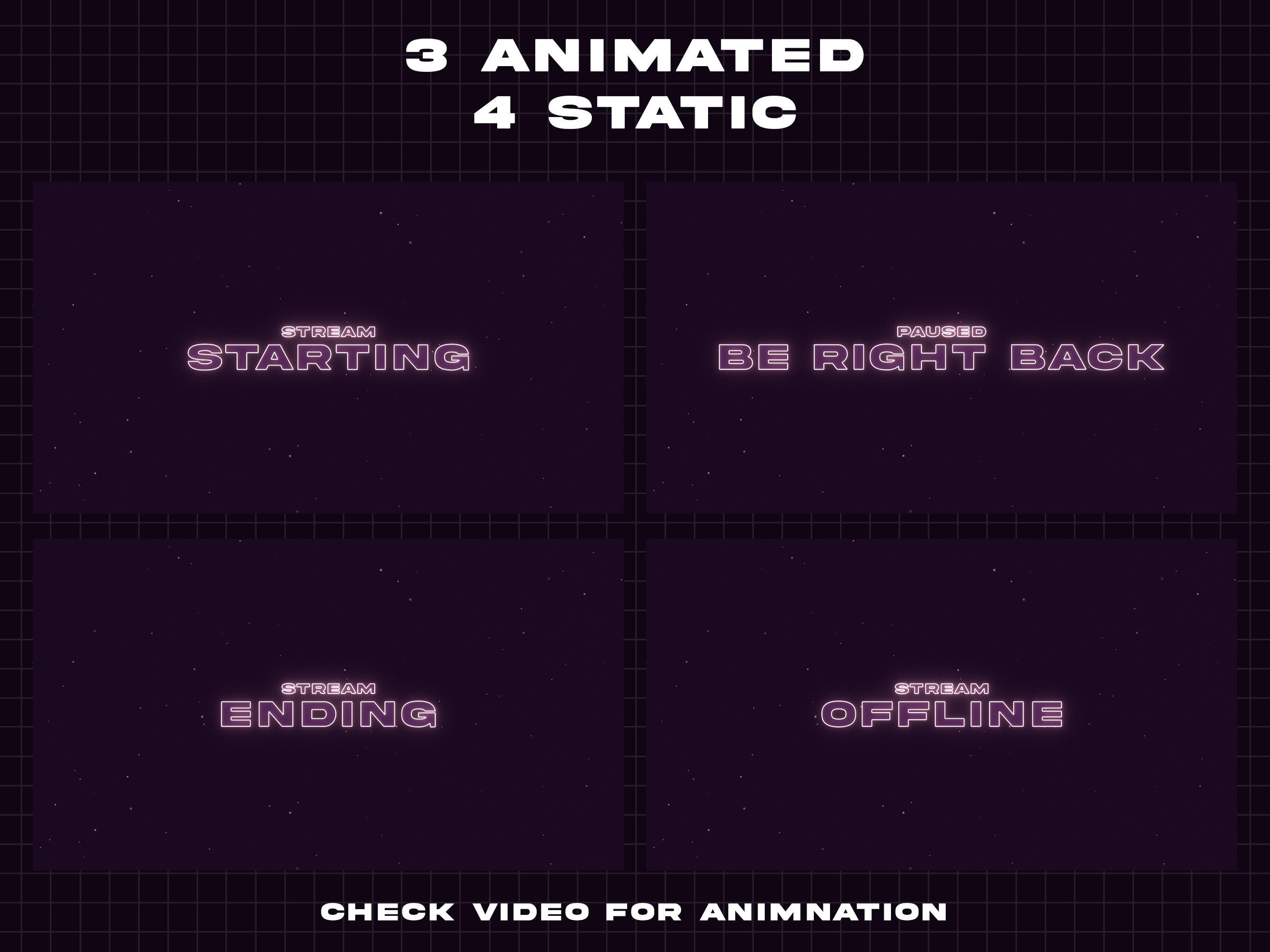 Lofi Glowing Twitch Stream Screens Bundle | Animated Starting Soon ...