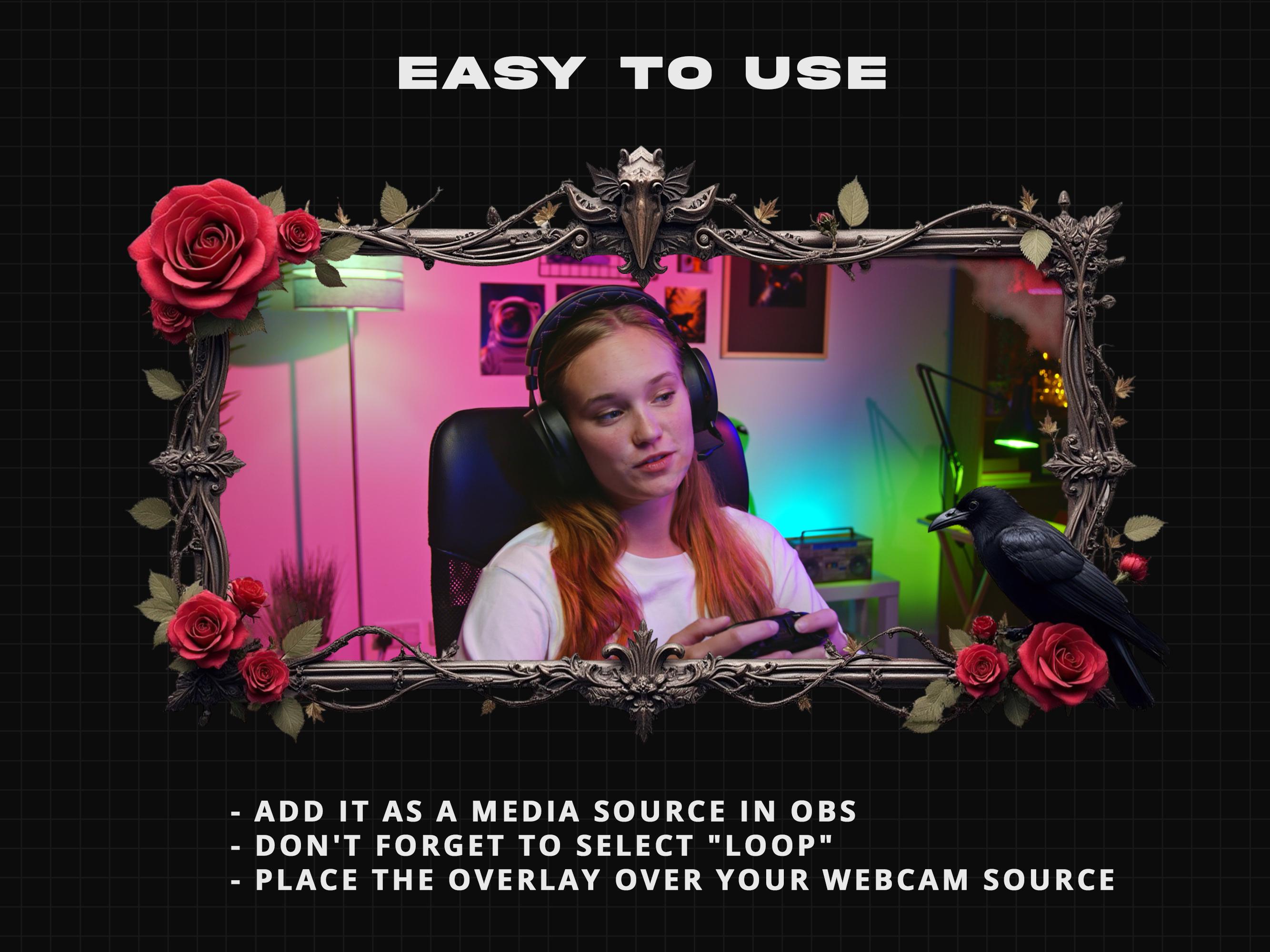 Gothic Webcam Overlay Frame - Dark Academia Streaming Border With Red ...