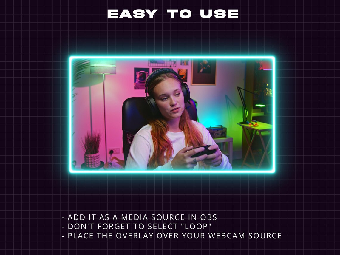 Turquoise Neon - Animated Webcam Overlay, Glowing Stream Overlay ...