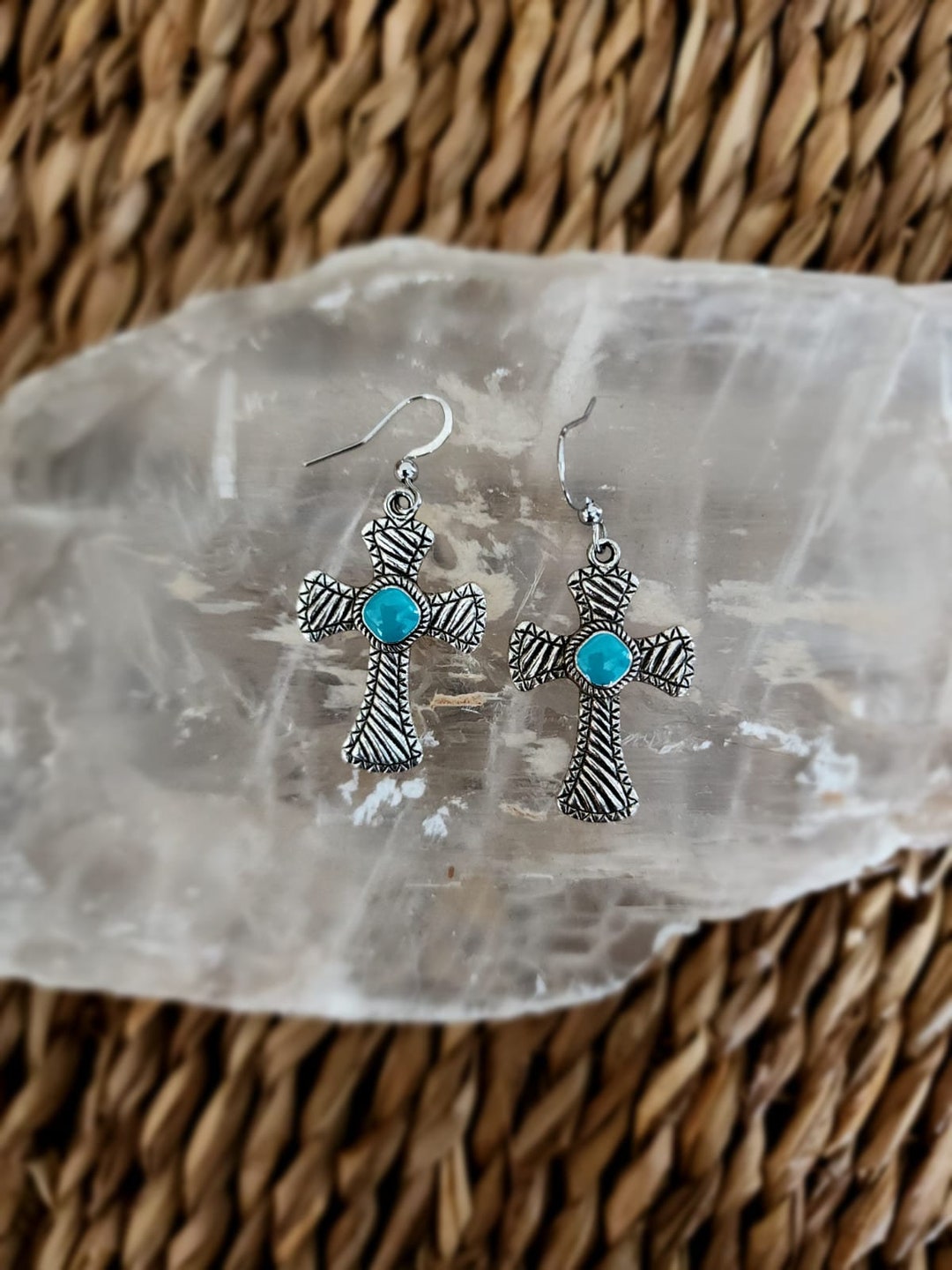 Turquoise Silver Cross - Etsy