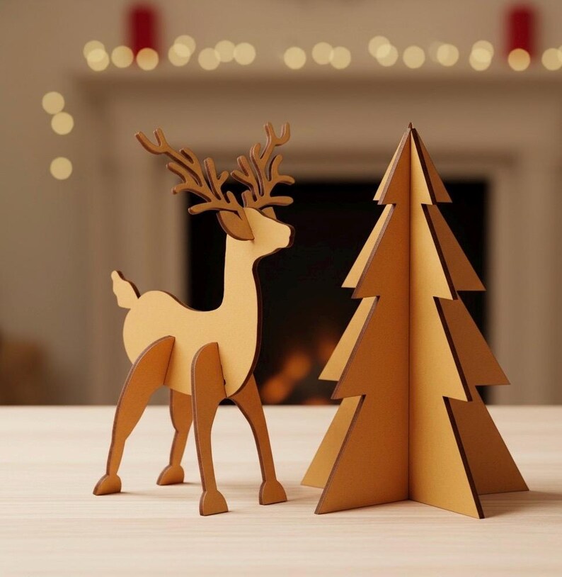 3D Christmas Reindeer & Tree Template: Laser Cut SVG, PDF (digital ...